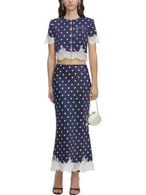 SELF-PORTRAIT Polka-dot Lace-trim Skirt - Blue