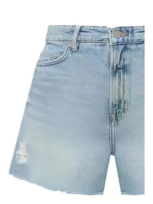 BOSS Distressed Frayed-hem Denim Shorts - Blue