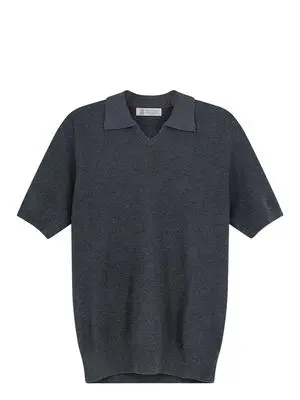 Brunello Cucinelli Cotton Polo Shirt With Ribbed Knit - Grey