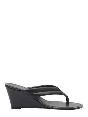 ST. AGNI Stitch Detail Thong Wedge Sandals - Black