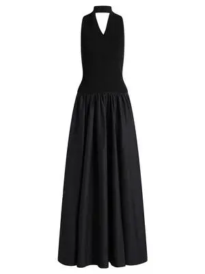 ST. AGNI Knit Halter Backless Maxi Dress - Black