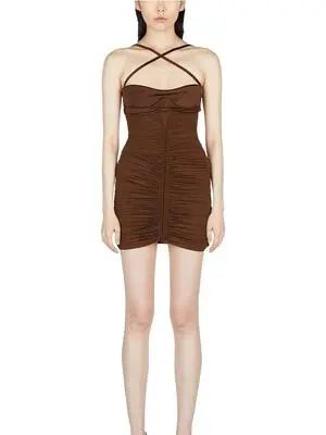 MUGLER Cut-out Ruched Mini Dress - Nude
