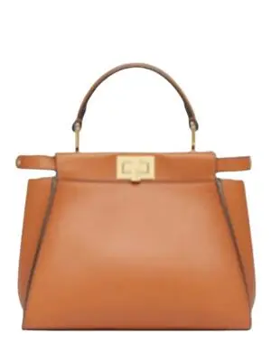 Fendi Leather Shoulder Bag With Turn Lock - Orange