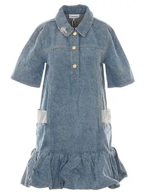 GANNI Patchwork Denim Dress - Blue