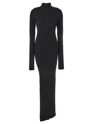 ANN DEMEULEMEESTER Ribbed Knit High Neck Maxi Dress - Multicolor