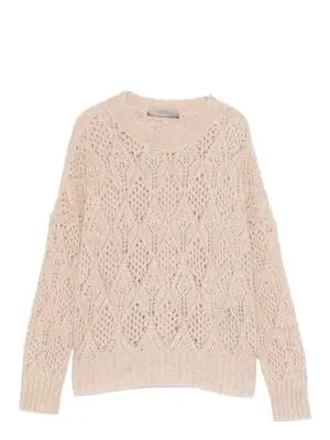 D.exterior Open-knit Round-neck Sweater - Nude