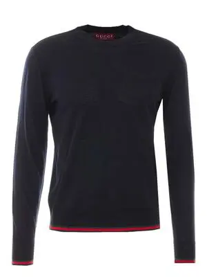 Gucci Wool Sweater With Web Motif - Blue
