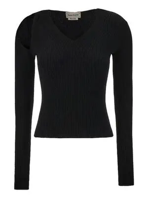 Alexander McQueen Alexander McQueen Ribbed Knit V-Neck Pullover Multicolor