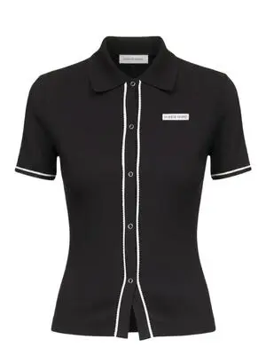 MARINE SERRE Ribbed Jersey Polo T-shirt - Black