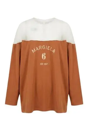 MAISON MARGIELA Printed T-shirt With Round Neck And Long Sleeves - Brown