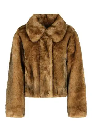 STAND STUDIO Long Sleeve Faux Fur Jacket - Natural Brown