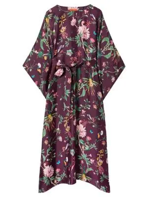 La DoubleJ Silk Kaftan Dress With All-over Floral Print - Burgundy