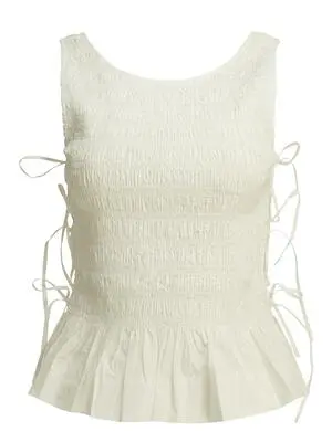 GANNI Smocked Tie-side Top - White