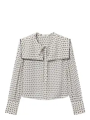 FRAME Polka Dot Silk Blouse With Sailor Collar - Cream