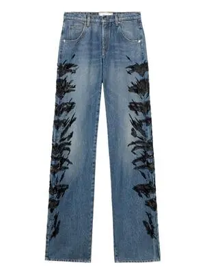 Blumarine Zebra-embroidered Straight-leg Jeans - Blue