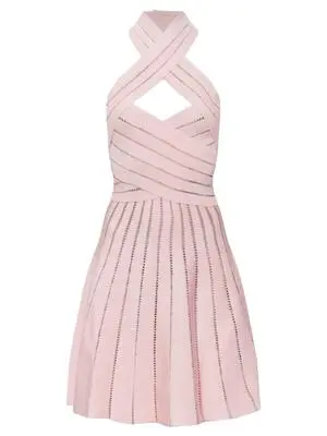 Balmain Knitted Halterneck Cutout Dress - Pink