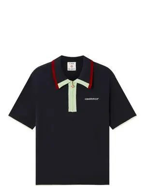 Casablanca Navy Merino Short Sleeve Polo Shirt - Multicolor