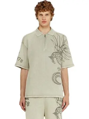 DIESEL® Mesh-jacquard Polo Shirt With Phoenix Print - Beige