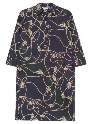 CALIBAN Rope-print Three-quarter Sleeve Mini Dress - Blue