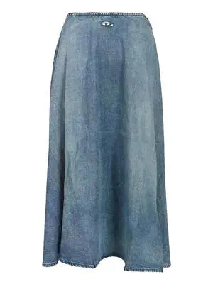 DIESEL® Logo Detail Denim Midi Skirt - Blue