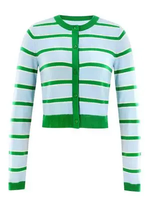 Alice + Olivia Striped Cropped Cardigan - Blue