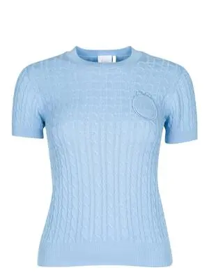 Dior Short-sleeved Cable Knit Sweater With Medallion Logo - Blue