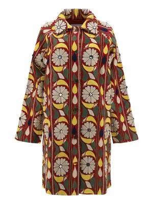 BODE Printed Coat With Floral Embroidery - Brown
