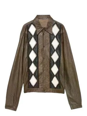 ROMEO GIGLI 1990s Argyle Patchwork Leather Jacket - Brown