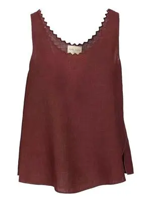 FORTE_FORTE Embroidered Scalloped-edge Sleeveless Blouse - Brown