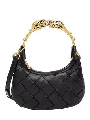 LOLA CASADEMUNT Woven Panther-handle Tote Bag - Black