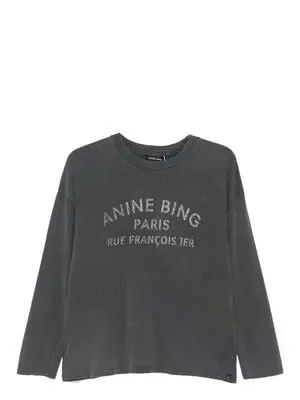 ANINE BING Ivan Logo Print Cotton T-shirt - Grey