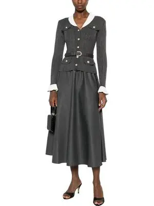 SELF-PORTRAIT Ribbed-knit Midi Dress With Faux Pearl Embellishment - Grey