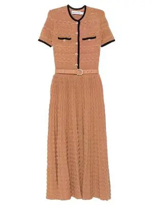 SELF-PORTRAIT Belted Crochet-knit Midi Dress - Brown
