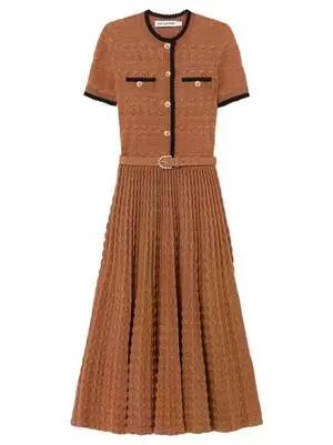SELF-PORTRAIT Pointelle Knit Midi Dress - Brown