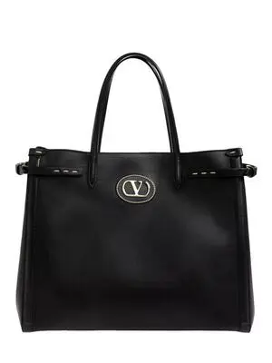 Valentino Garavani Vlogo Leather Tote Bag - Black