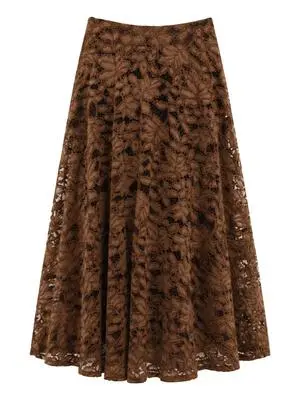 Carmen Says Velvet Lace A-line Midi Skirt - Brown
