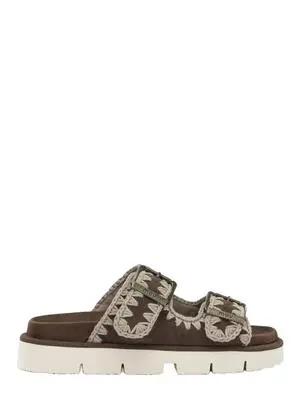 Mou Round-toe Flat Sandals With Double Strap Design - Brown