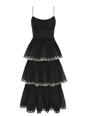 Zimmermann Embroidered Tiered Midi Dress - Black