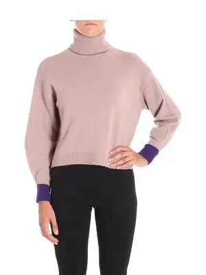 Pinko High Neck Ribbed Sweater With Contrast Cuffs - Nude