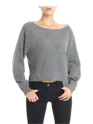 Pinko Ribbed Boat Neck Cropped Sweater - Gray