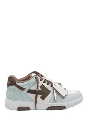Off-White Round Toe Color-blocked Lace-up Sneakers - Gray