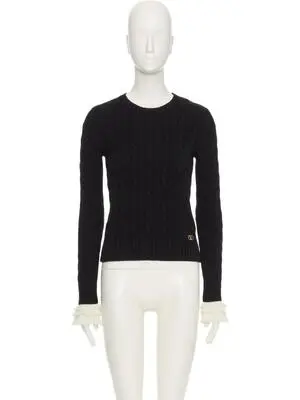 Valentino Garavani Crewneck Long Sleeve Jumper With Ruffle Cuffs - Black