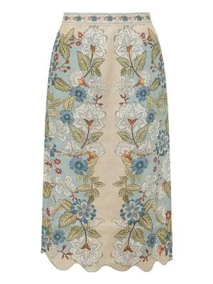 Farm Rio Floral Midi Skirt - Nude