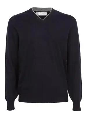 Brunello Cucinelli V-neck Knitted Pullover - Black