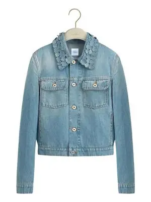 Dior Cropped Jacket With Embroidered Collar - Blue