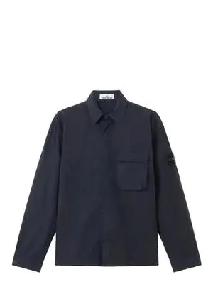 Stone Island Long-sleeved Casual Jacket With Chest Pocket And Sleeve Badge - Black