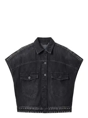 ALLSAINTS Sleeveless Studded Denim Shirt - Shadow Black