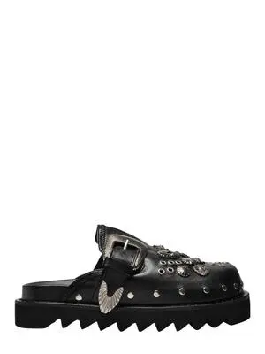 Toga Embellished Leather Mules - Black