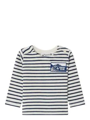 Bonpoint Striped Long Sleeve T-shirt With Island Patch - Indigo