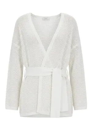 Herno Long-sleeved Crocheted Cardigan With Tie - White